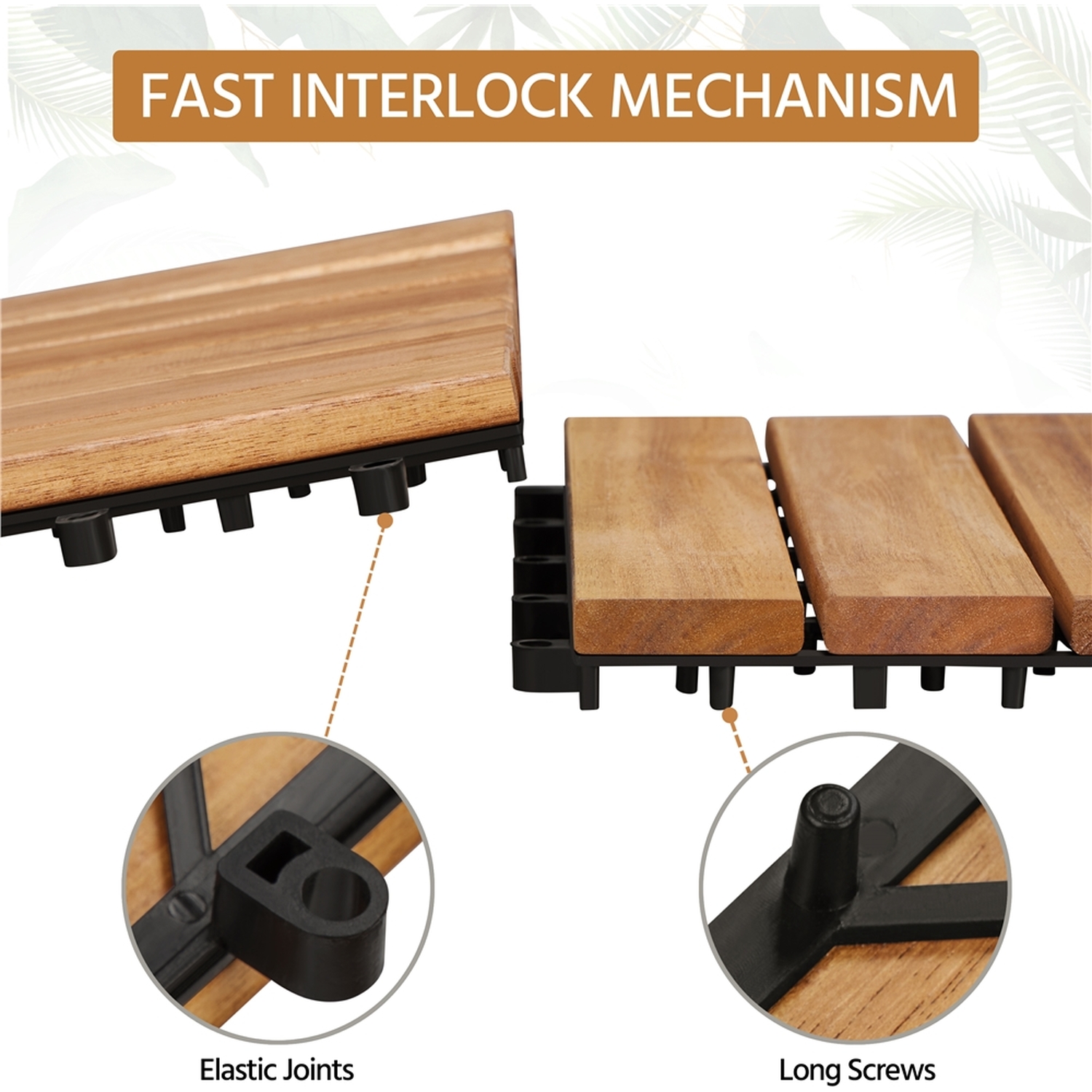 Pack of 27 Acacia Wood Interlocking Decking Floor Tiles