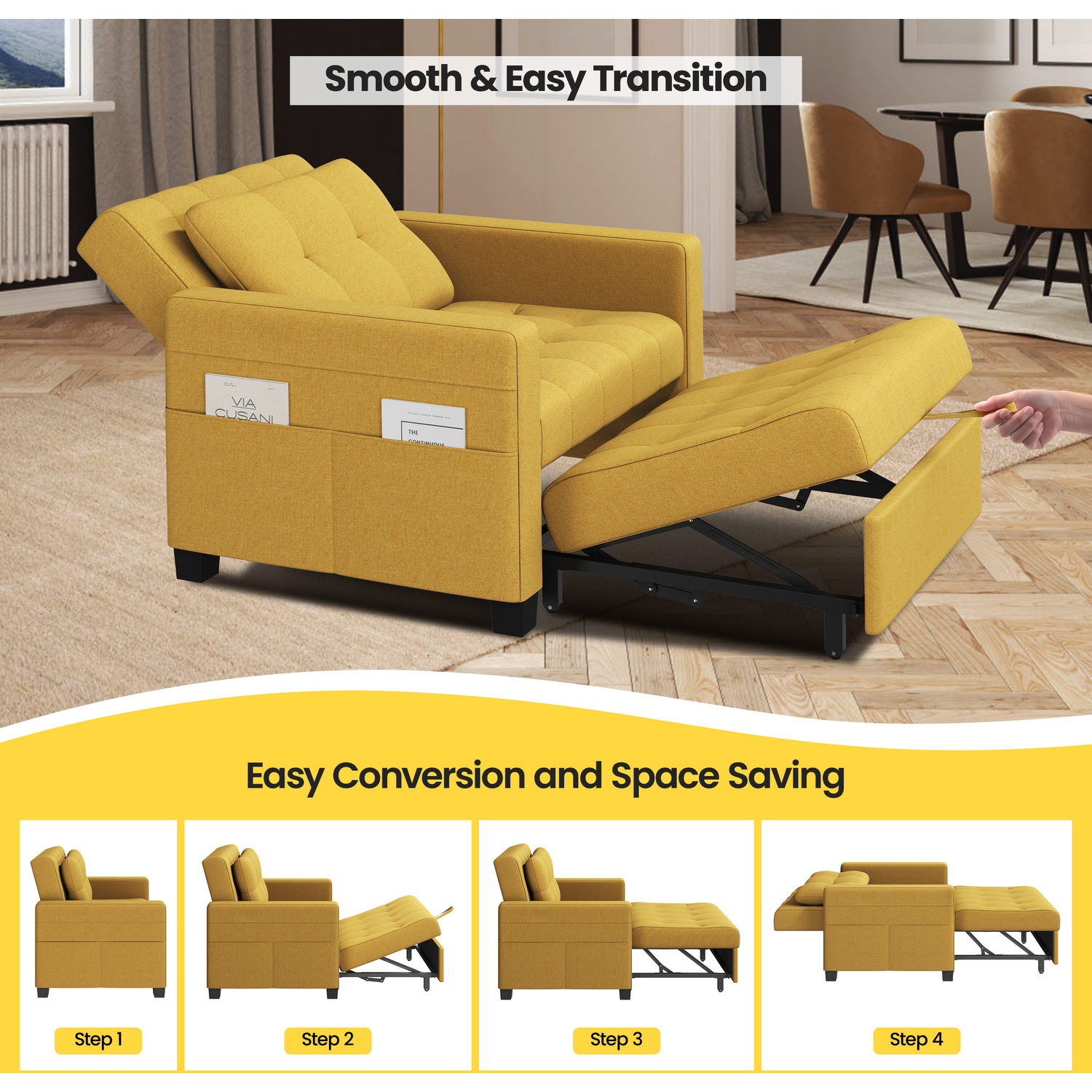3-in-1 Convertible Sleeper Sofa Chair Bed