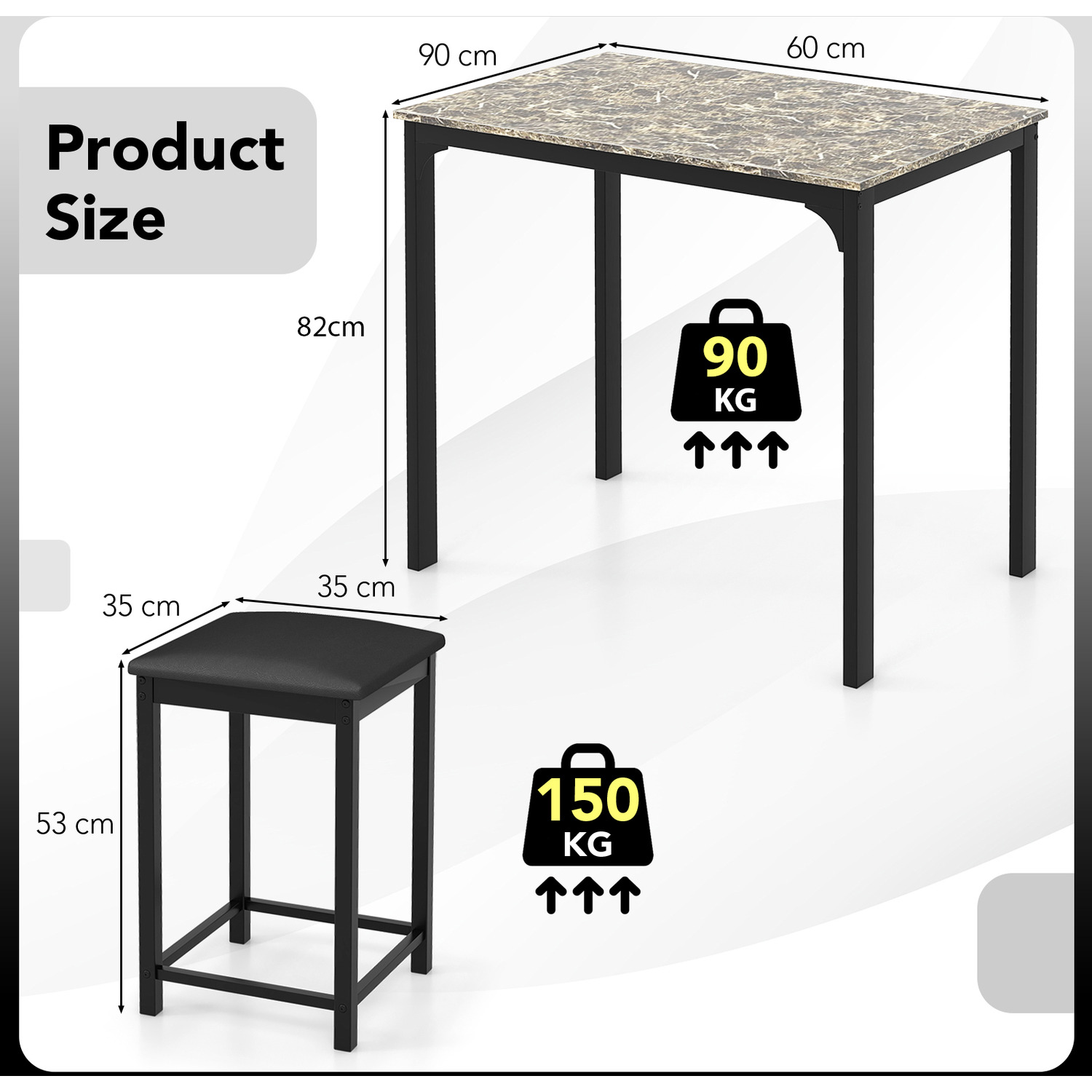 3 Pieces Dining Table Stool Set