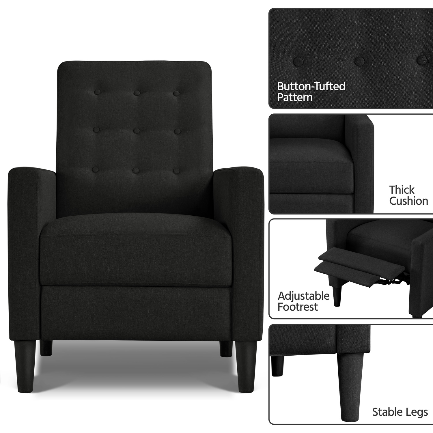 Modern Fabric Reclining Chair with Adjustable Back