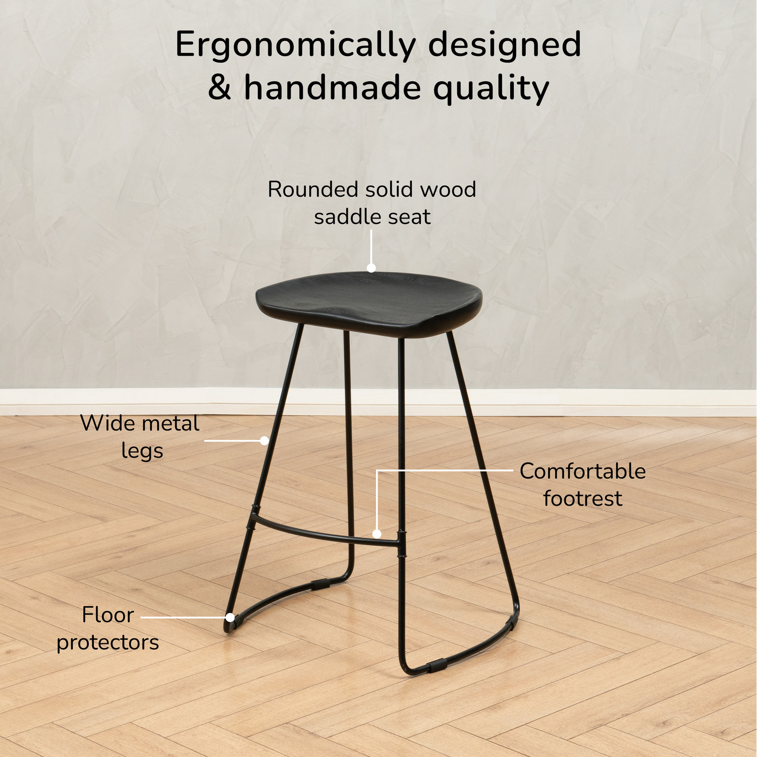 Ember Round Saddle Seat Solid Wood Counter Stool