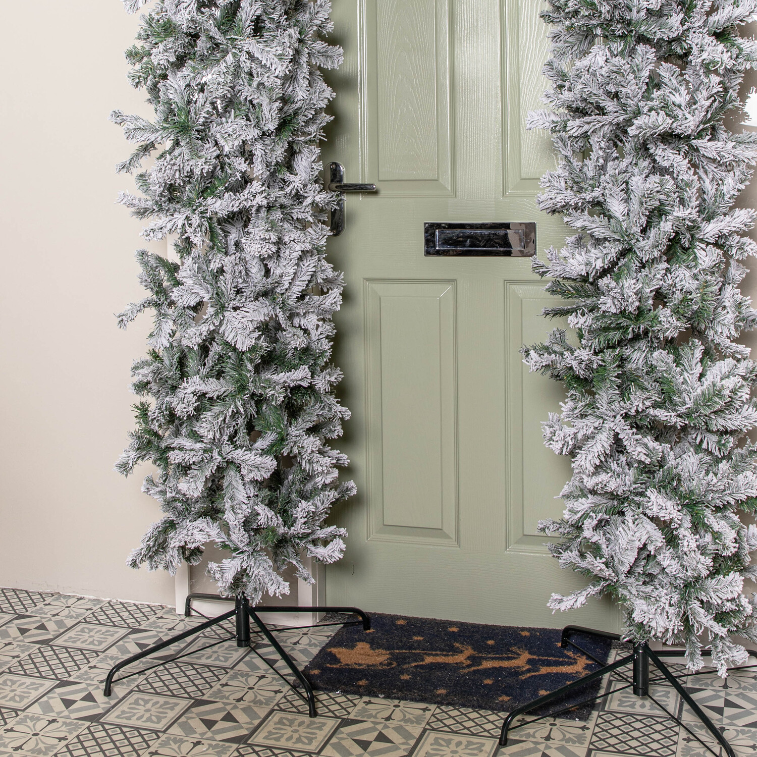 Slimline Single Door Snow Flocked Christmas Tree Arch
