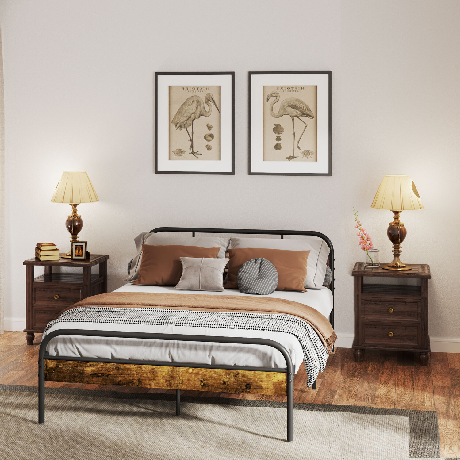 HOMCOM Bed Frame with Headboard Underbed Storage Slat Support