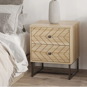 Natural Chevon Bedside Table with Drawers