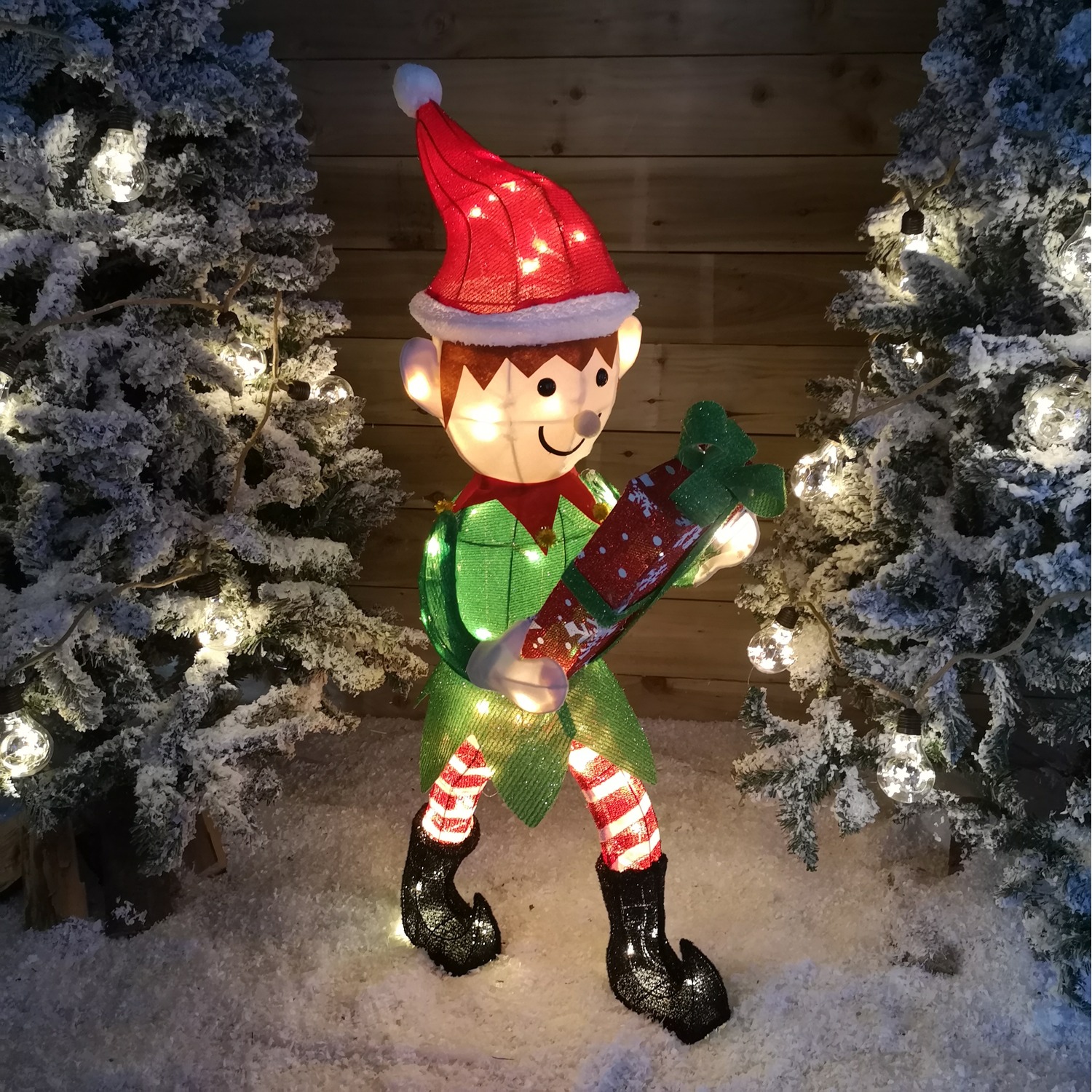 LED Lit Elf Character with Present Christmas Decoration