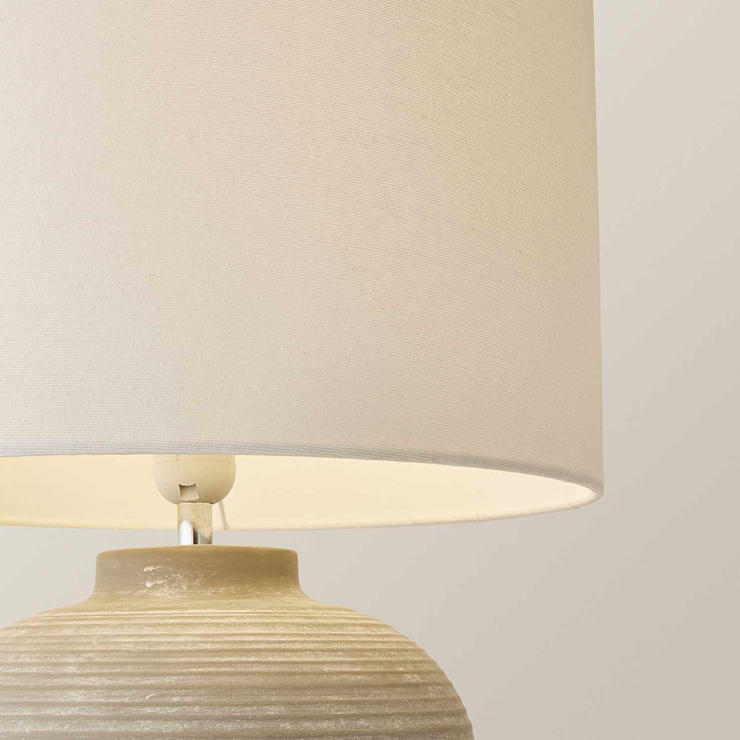 Reid Large Ribbed Ceramic Table Lamp with Linen Drum Shade and LED Bulb