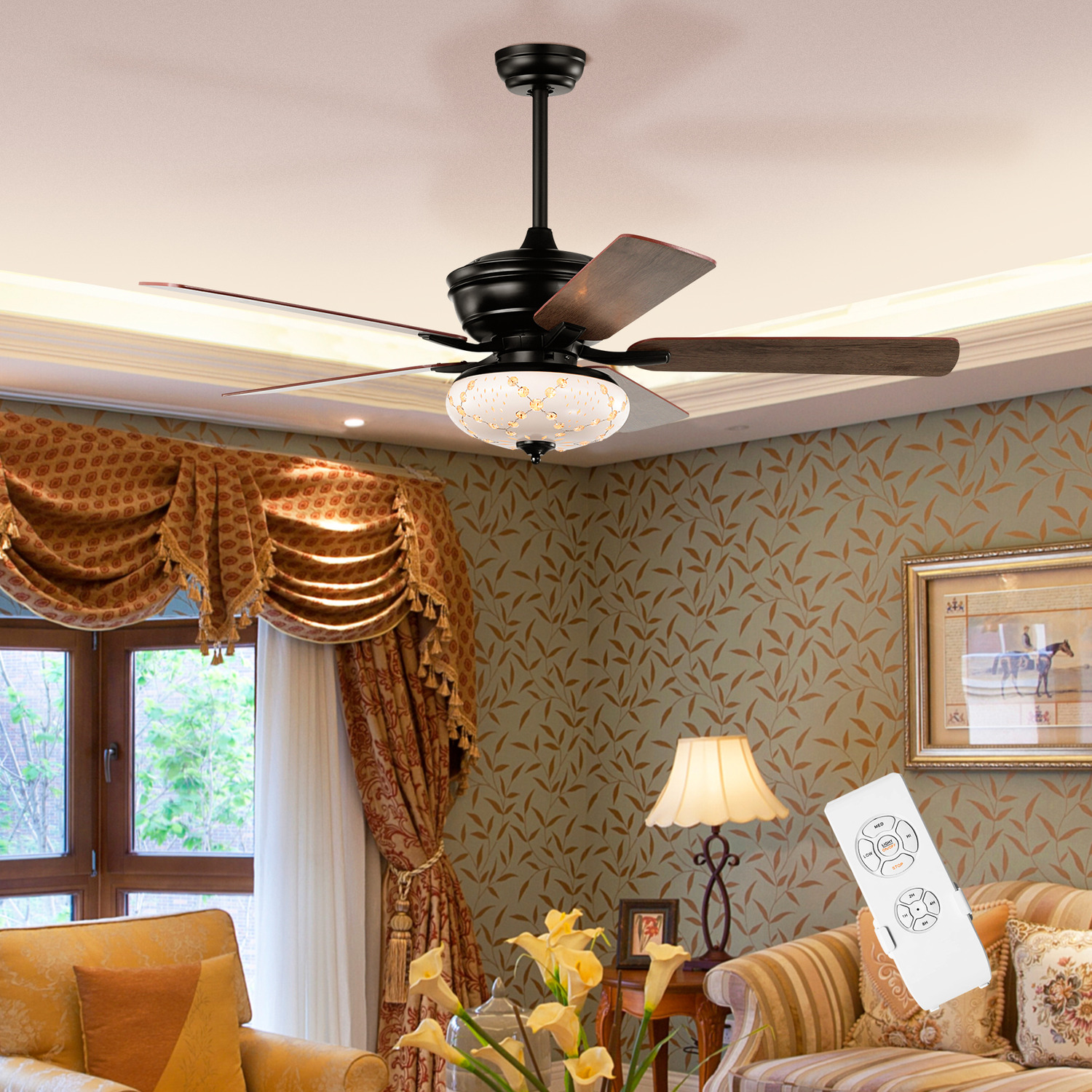 Retro Reversible Ceiling Fan with Remote Control