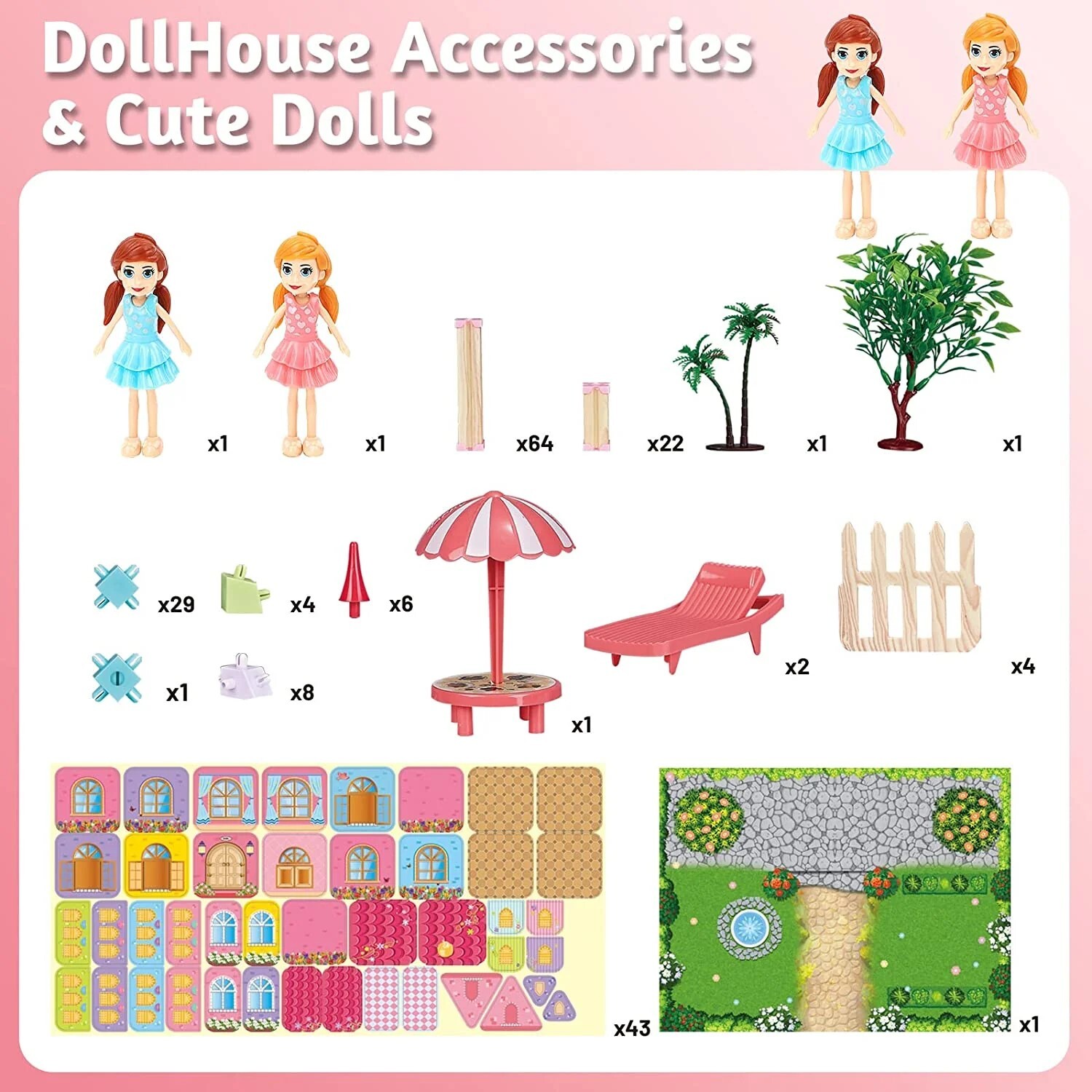 Kids Dollhouse DIY Building Block House with Map and Accessories