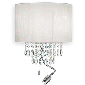 Opera LED 3 Light Indoor Wall Light Chrome, Crystals And White Shade, E14