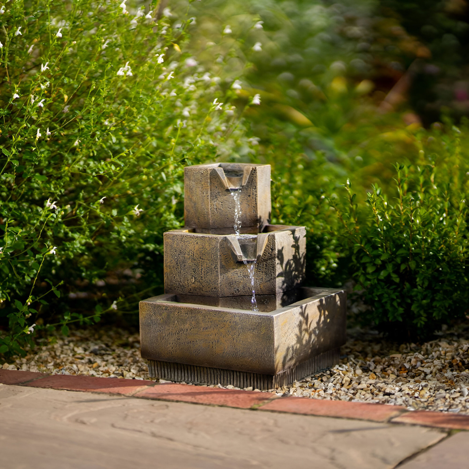 Primrose Solar Tiered Coba Square Water Feature with Lights 37cm