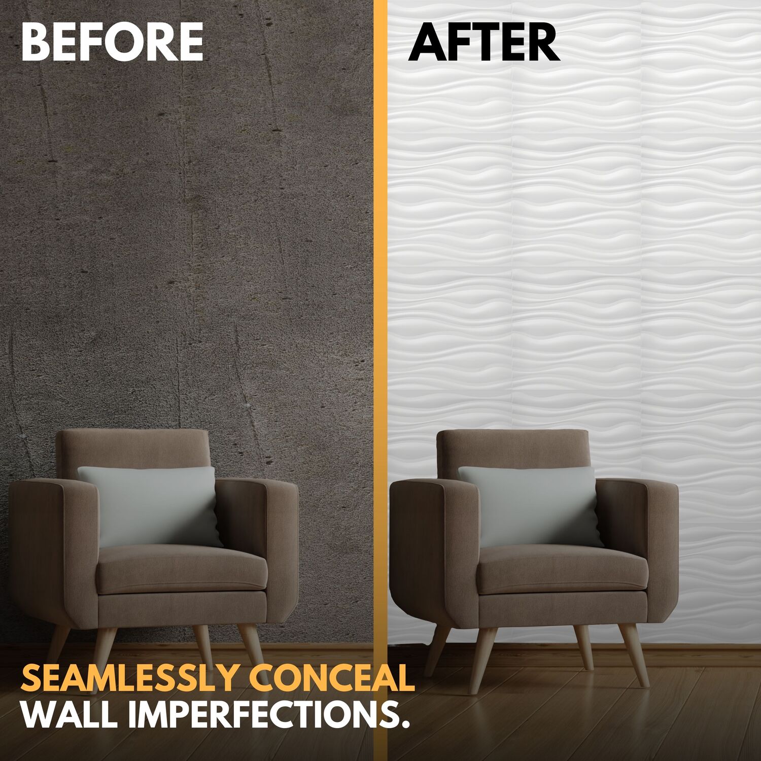 3D Wall Panels with Adhesive Included Wave Effect Design