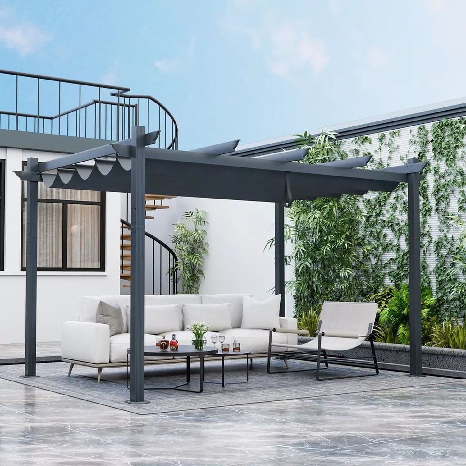 395 x 290cm Outdoor Aluminium Pergola Aluminum with Retractable Canopy