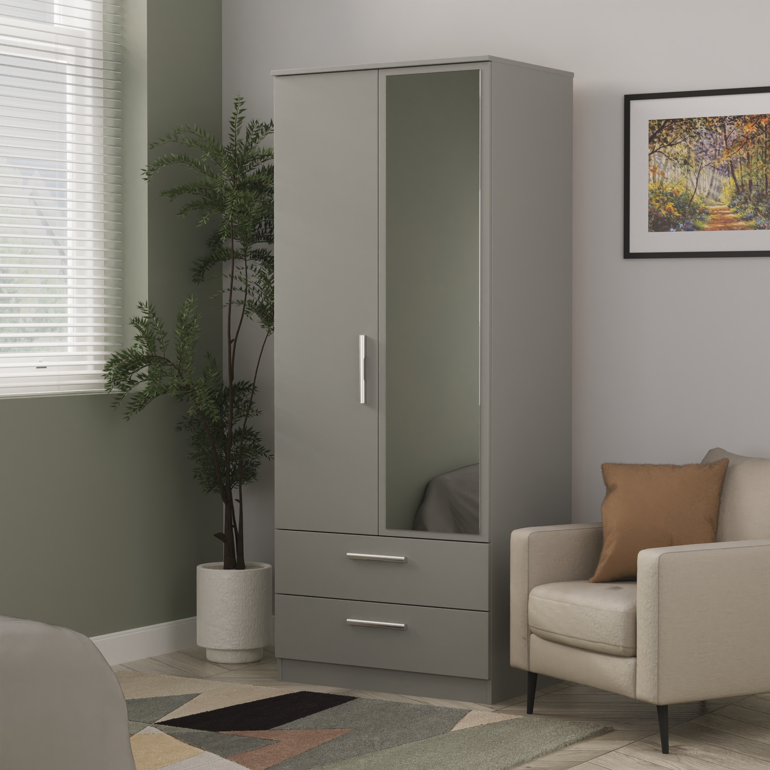 Contrast Ready Assembled 2 Door 2 Drawer Mirrored Robe