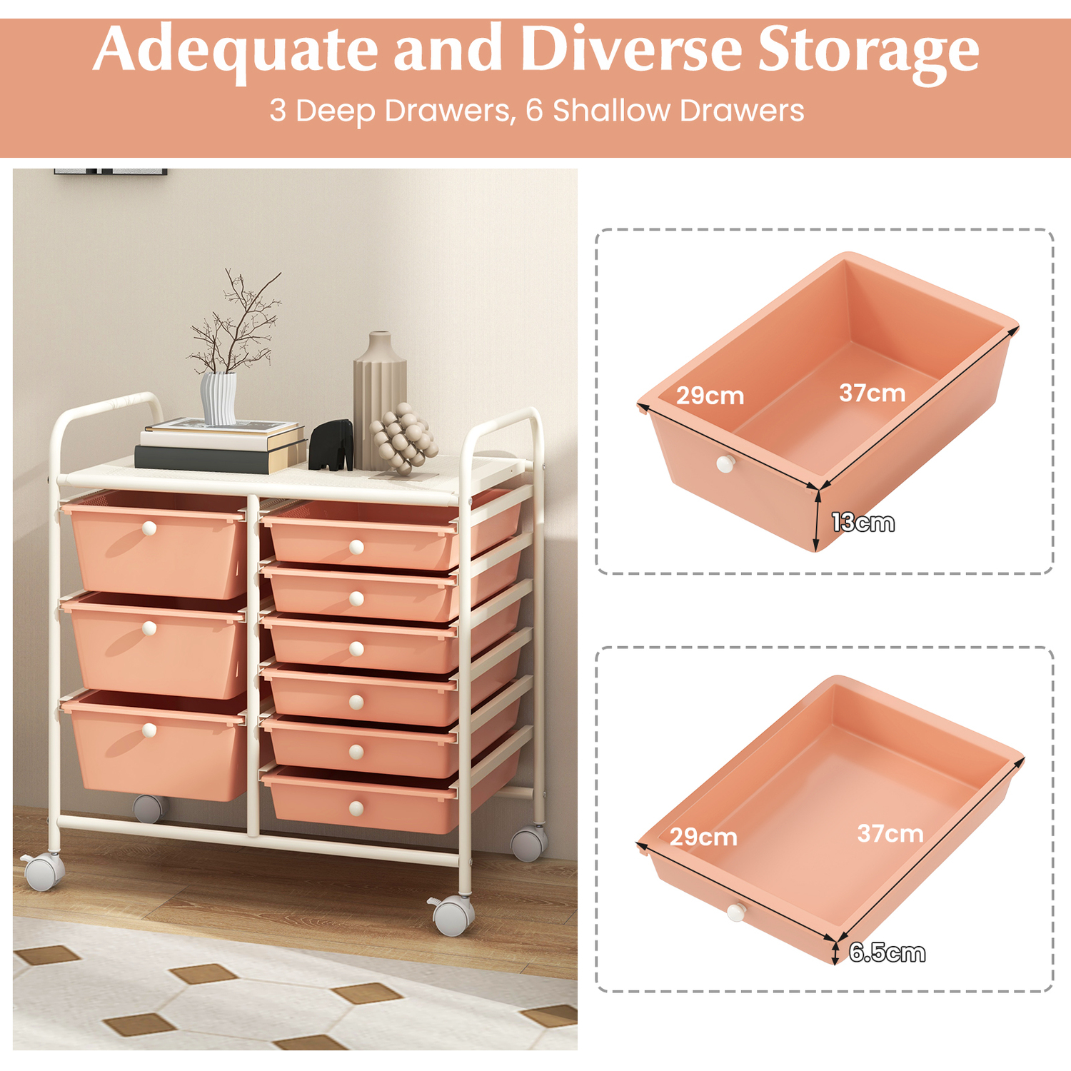 Rolling Storage Cart with 9 Drawer