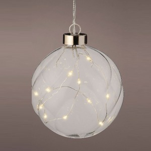 Clear Christmas Bauble Warm White 10cm Silver Micro LED Battery Light