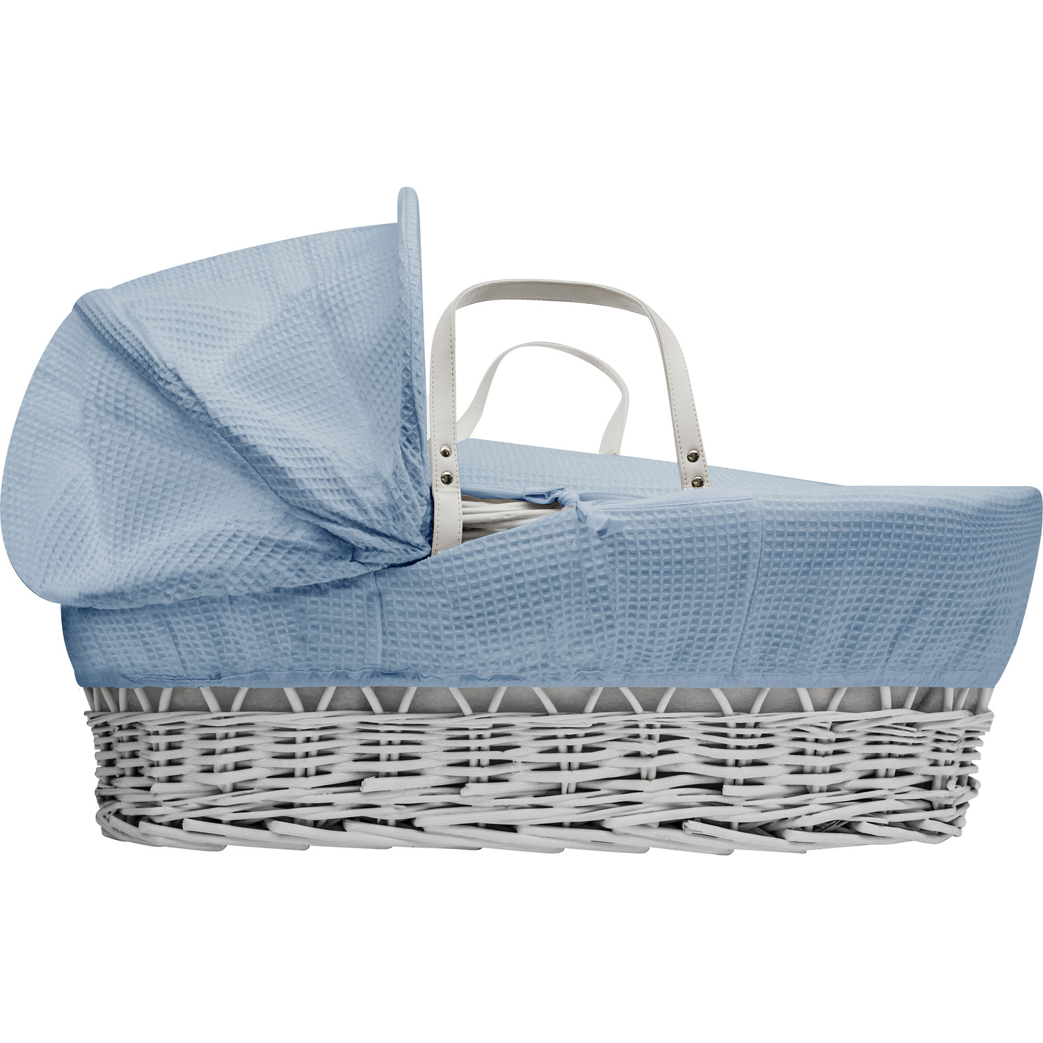 Blue Waffle White Wicker Moses Basket