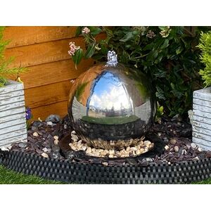40cms Stainless Steel Sphere Modern Metal Solar Water Feature