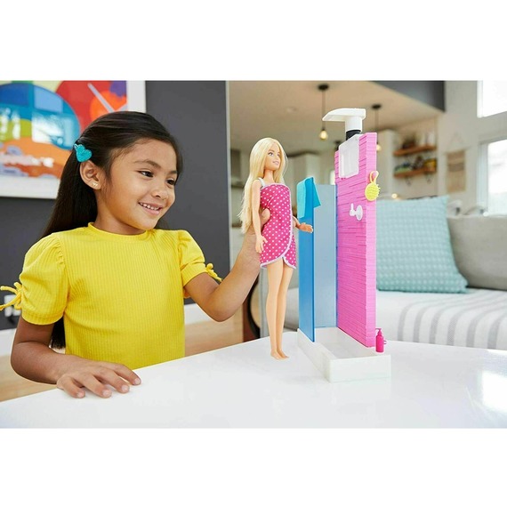 Barbie Doll Shower Playset with Working Shower and Accessories