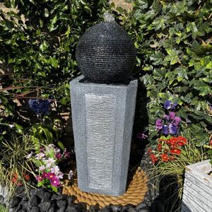 Grey Ball and Column Contemporary Water Feature