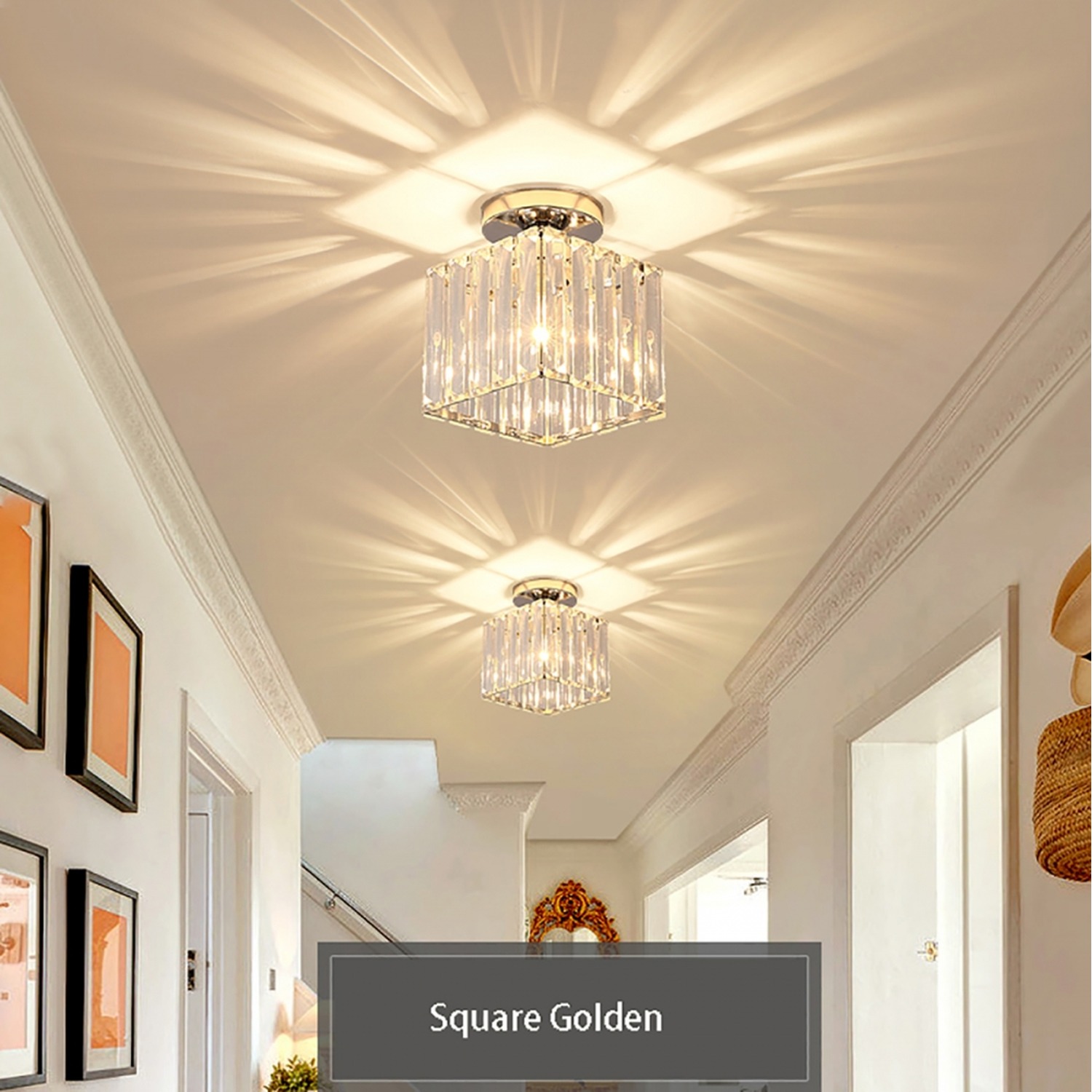 Genuine K9 Crystal Hallway Flush Ceiling Light