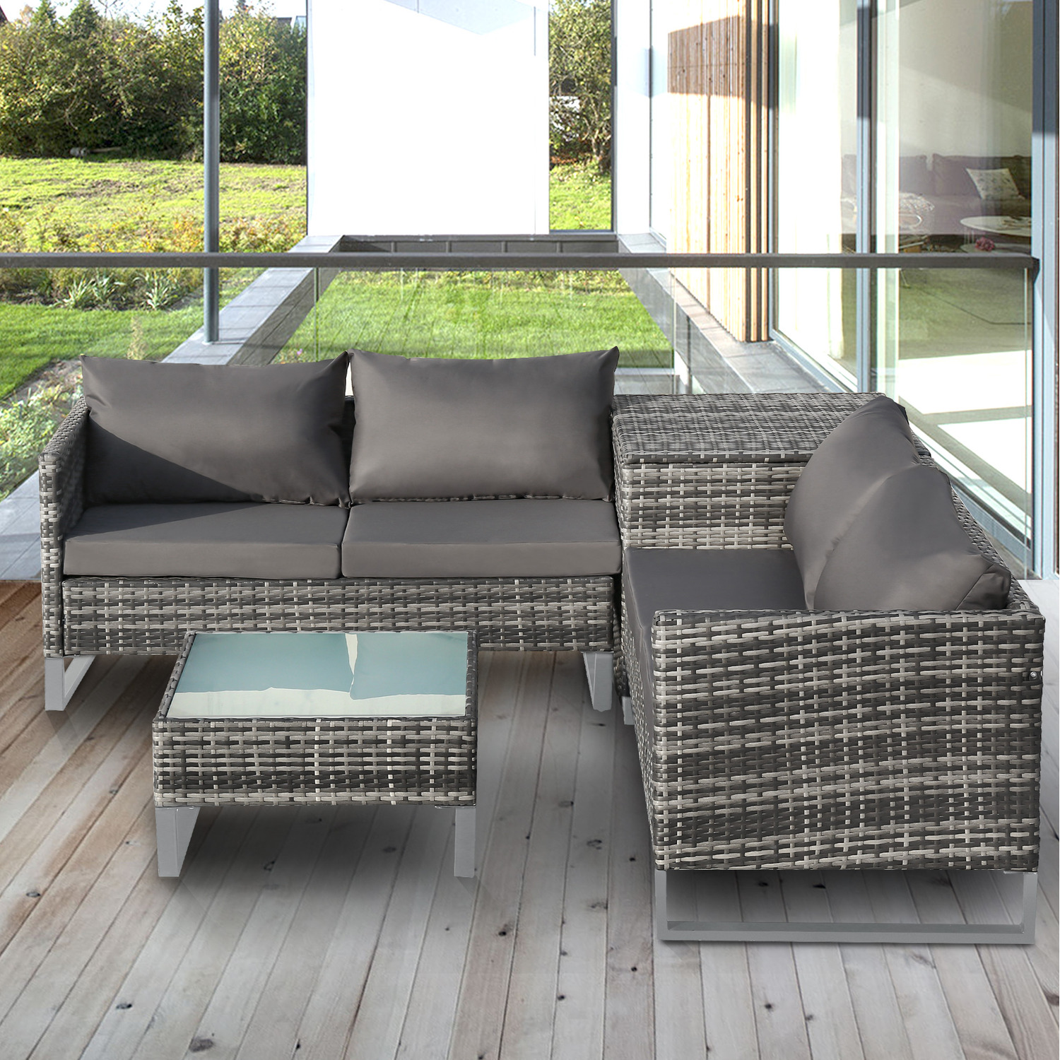 L-Shape Corner Sofa Set with Storage Box