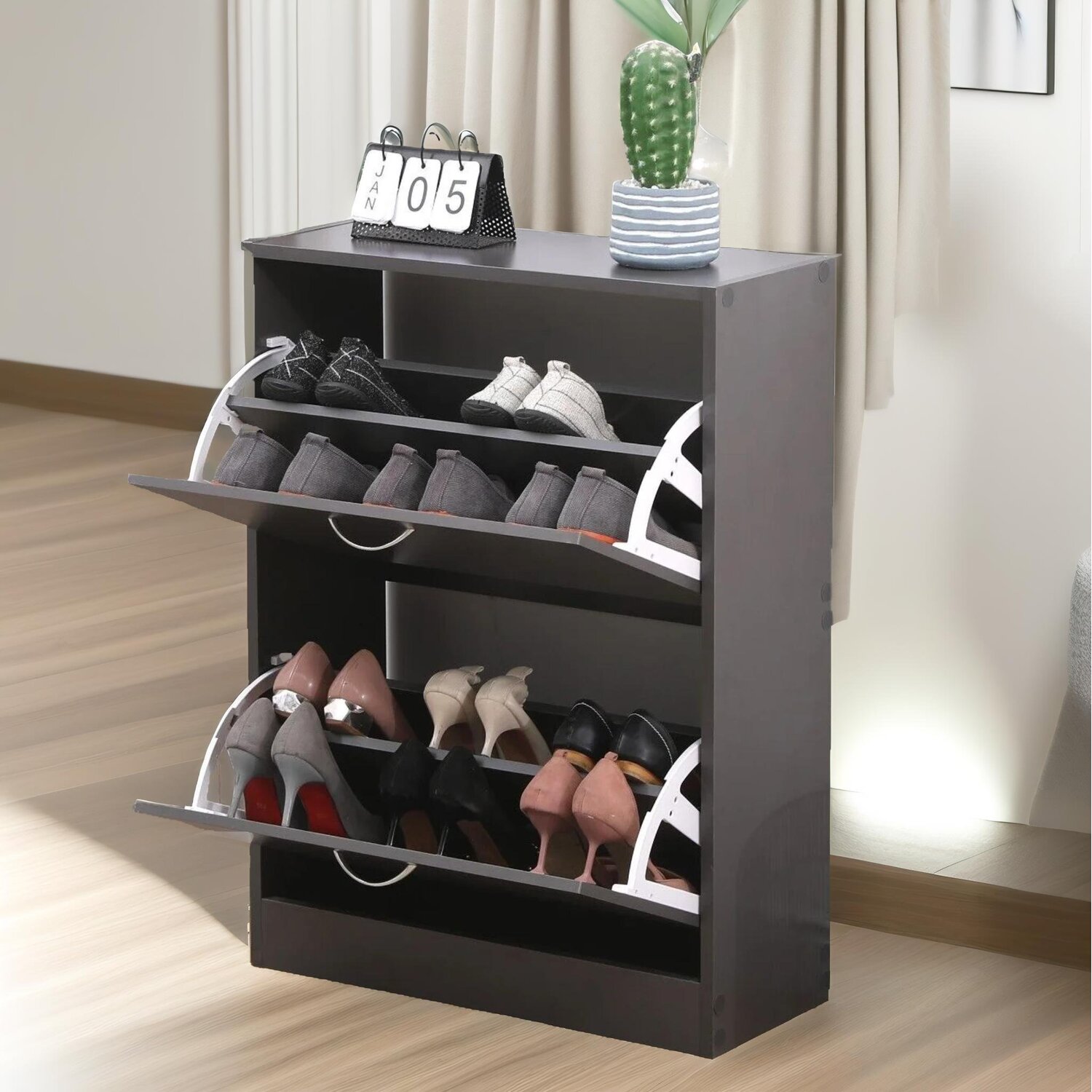 2 Drawer Shoe Storage Cabinet Grey