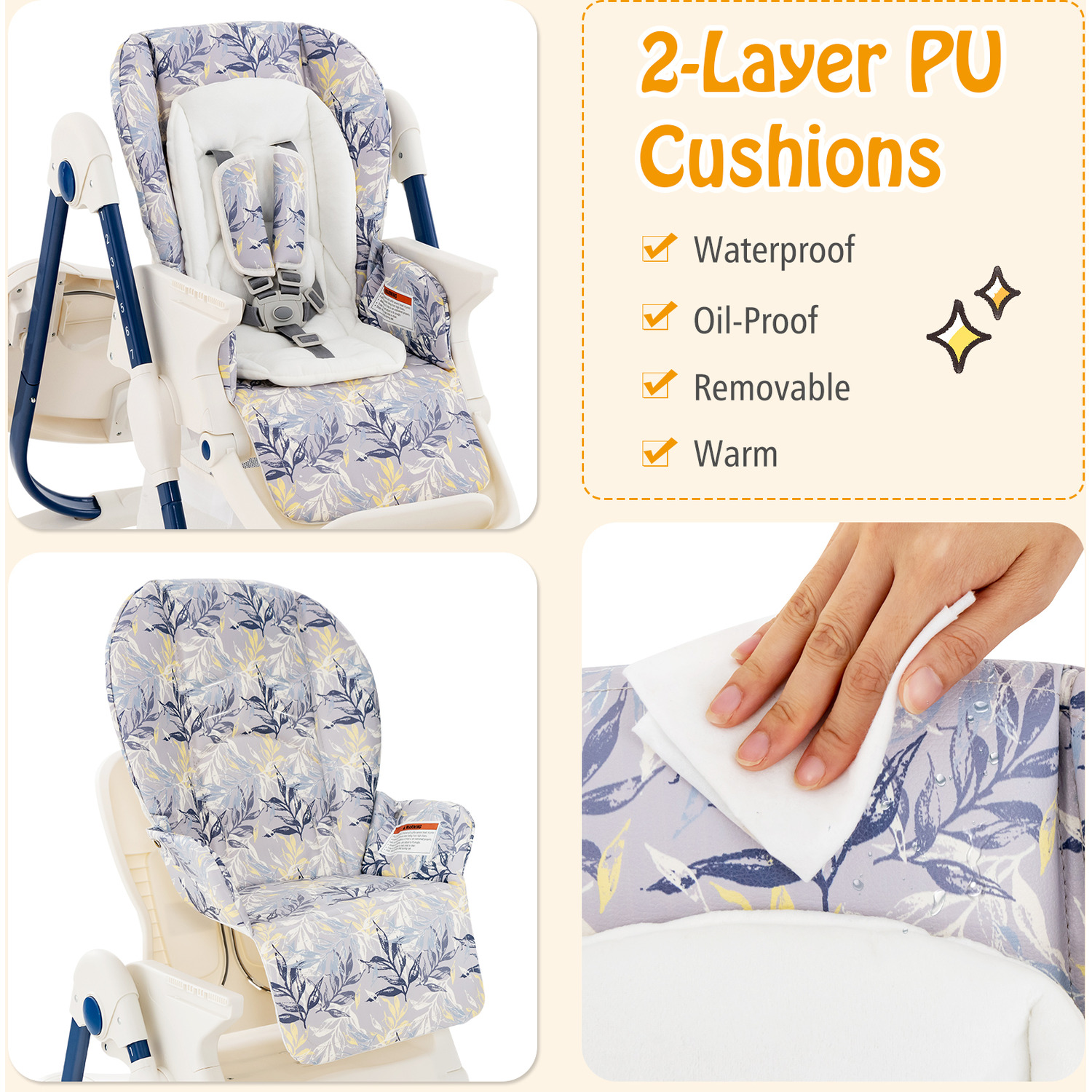 Folding Baby Highchair with Rolling Wheels
