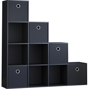 Durham 10 Cube Staircase Storage Unit - Set of 5 Black Baskets