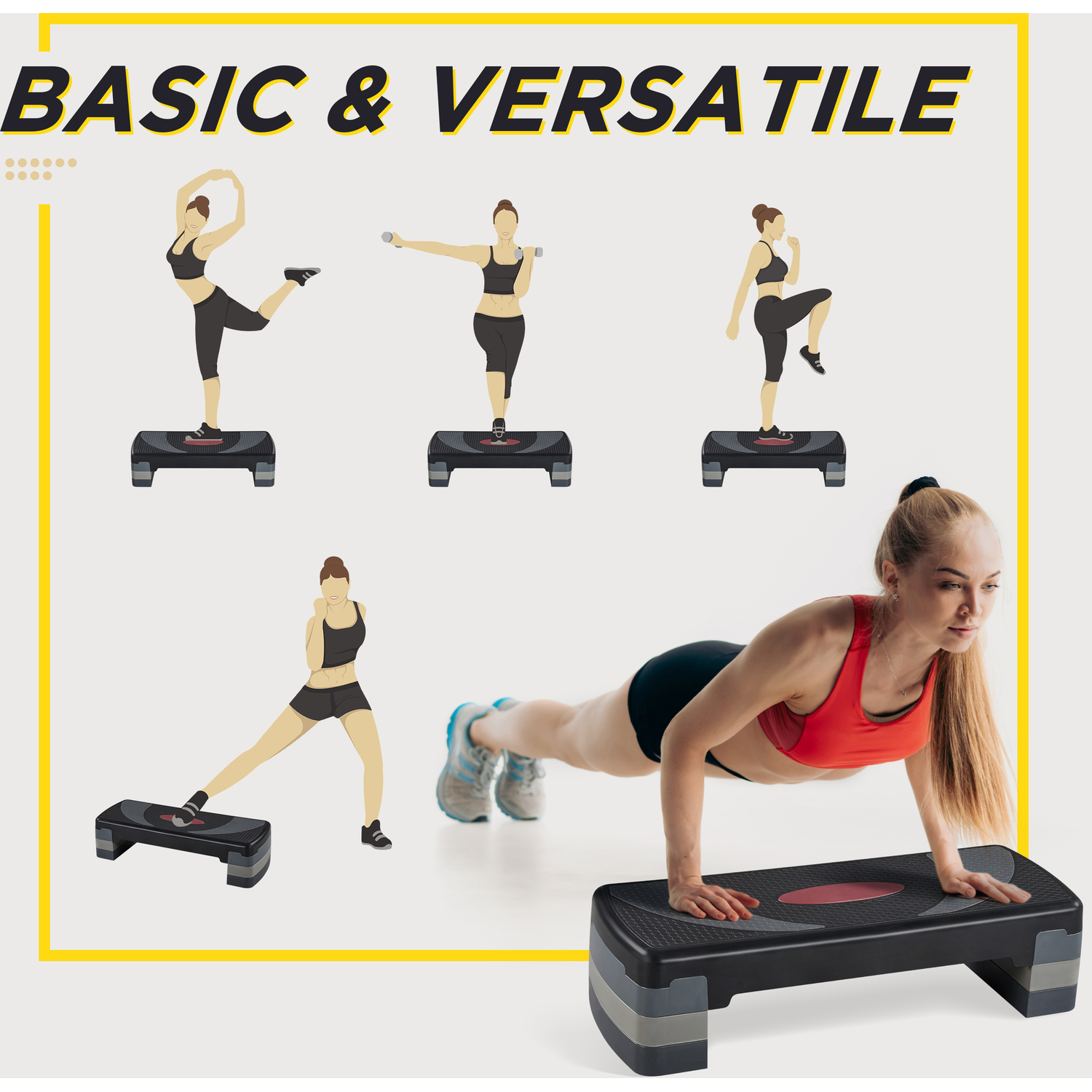 Circuit Size Aerobic Stepper with Adjustable Heights