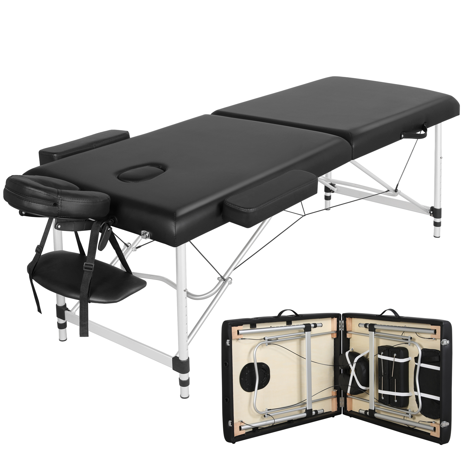 2 Fold Aluminum Massage Bed with Armrest