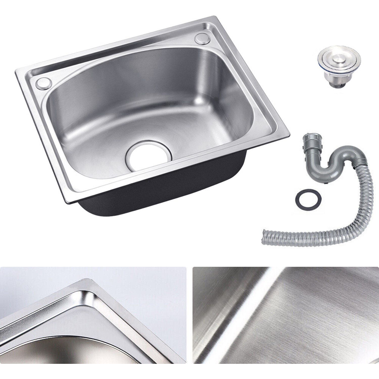 Kitchen Sink Single U Shaped Wash Basin Bowl With Removable Drainer Set