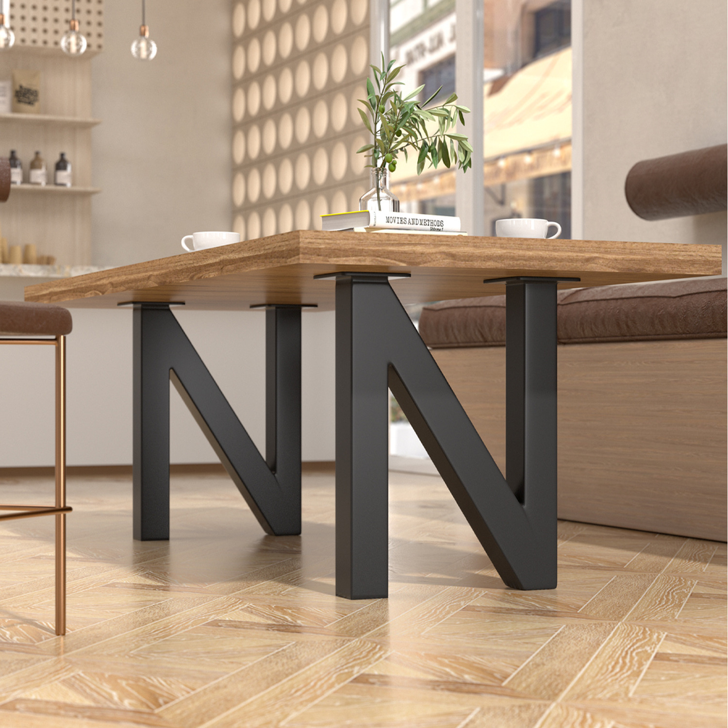 2 Piece N Shape Metal Table Legs Set