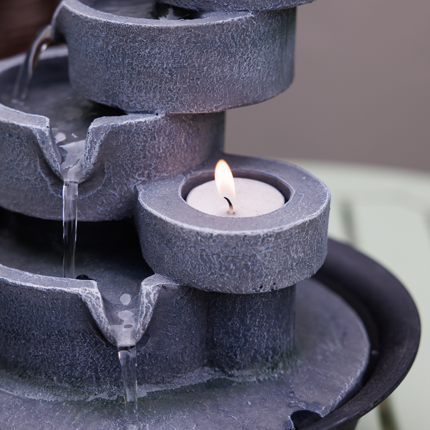 Slate Effect Cascading Bowls Tabletop Water Feature with LED Lights 21cm