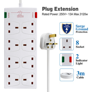 8 Way Socket with Cable,Power Indicater and Child-Resistant Sockets