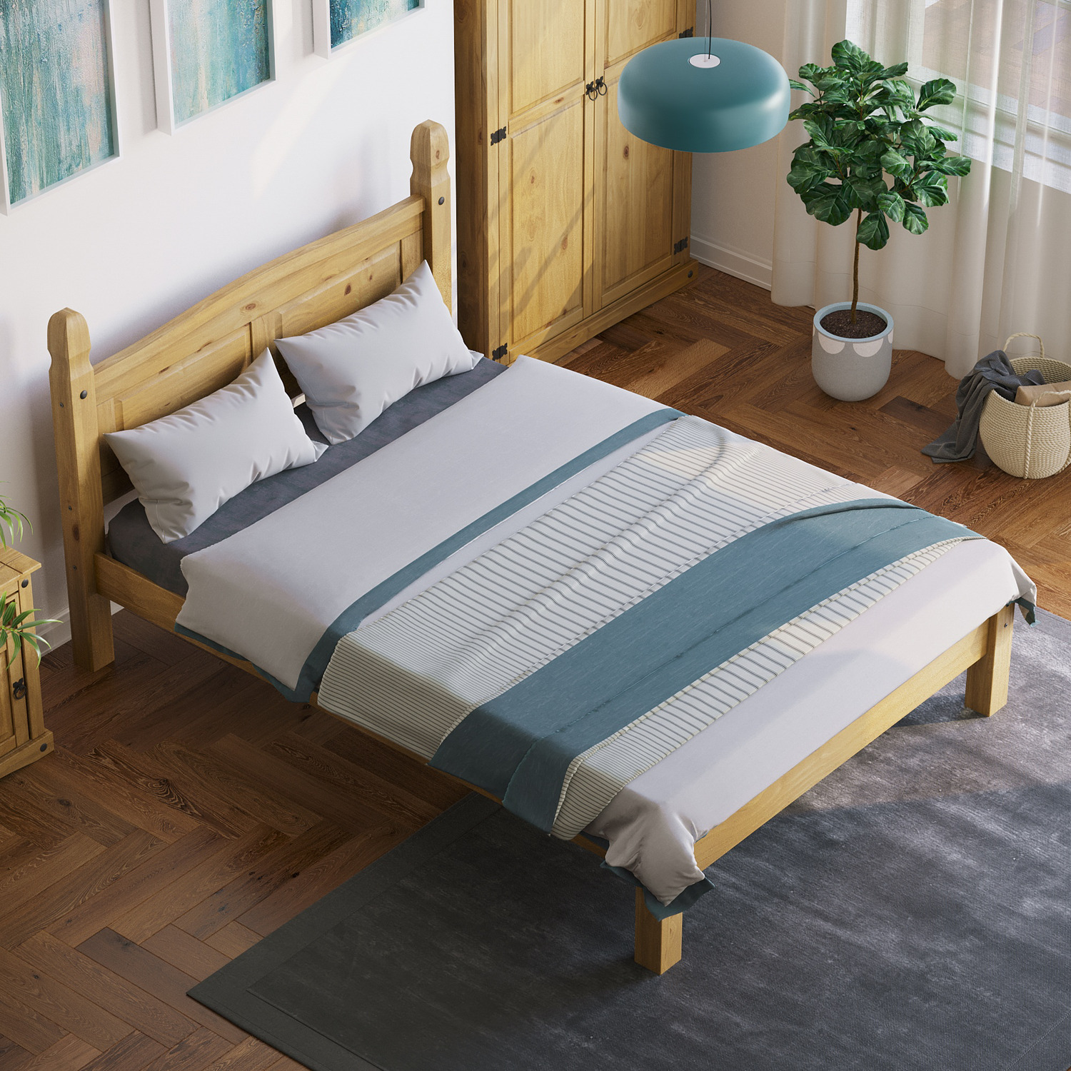 Corona Solid Pine Wood Bed Frame