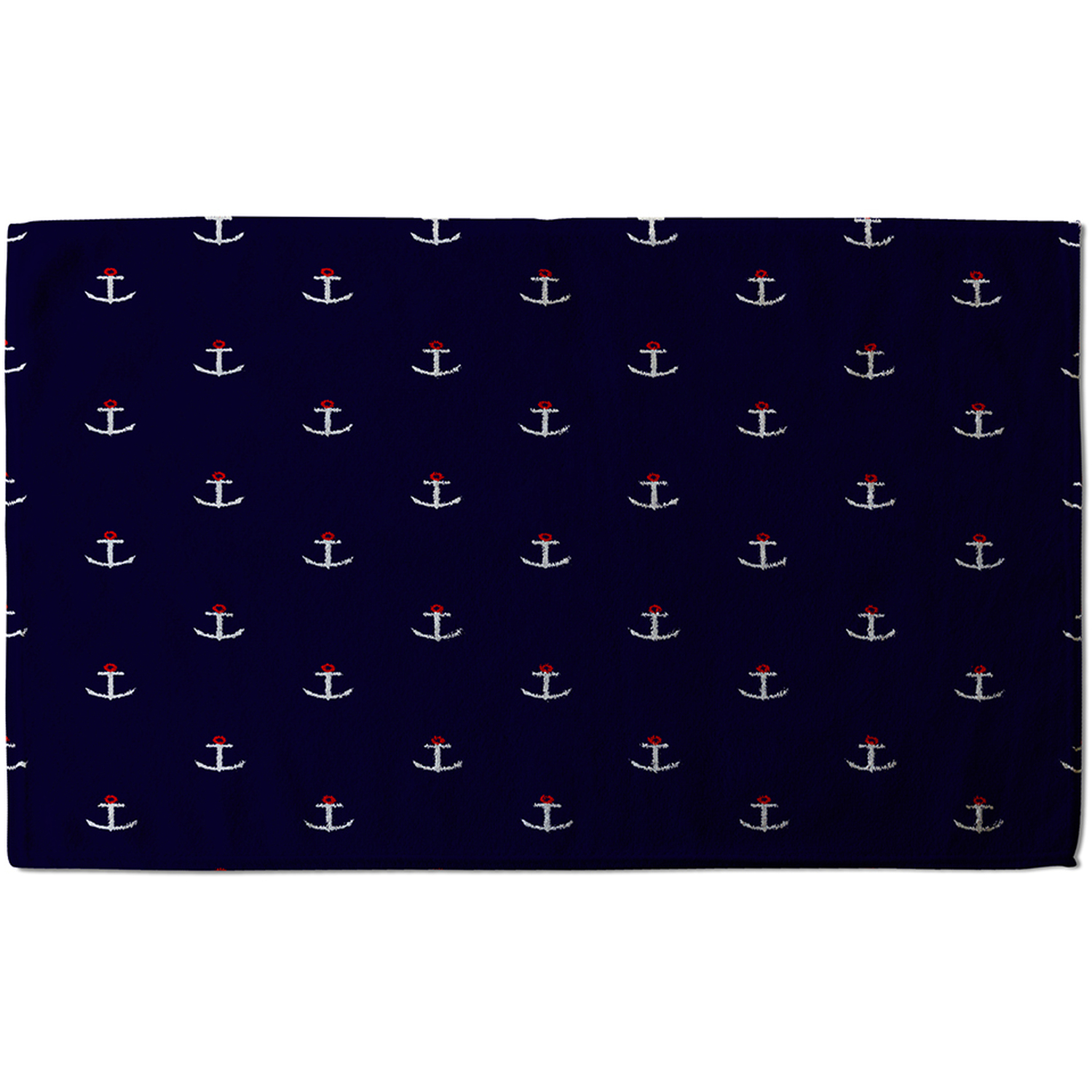 White Red Anchors On Navy Soft Bath Towel