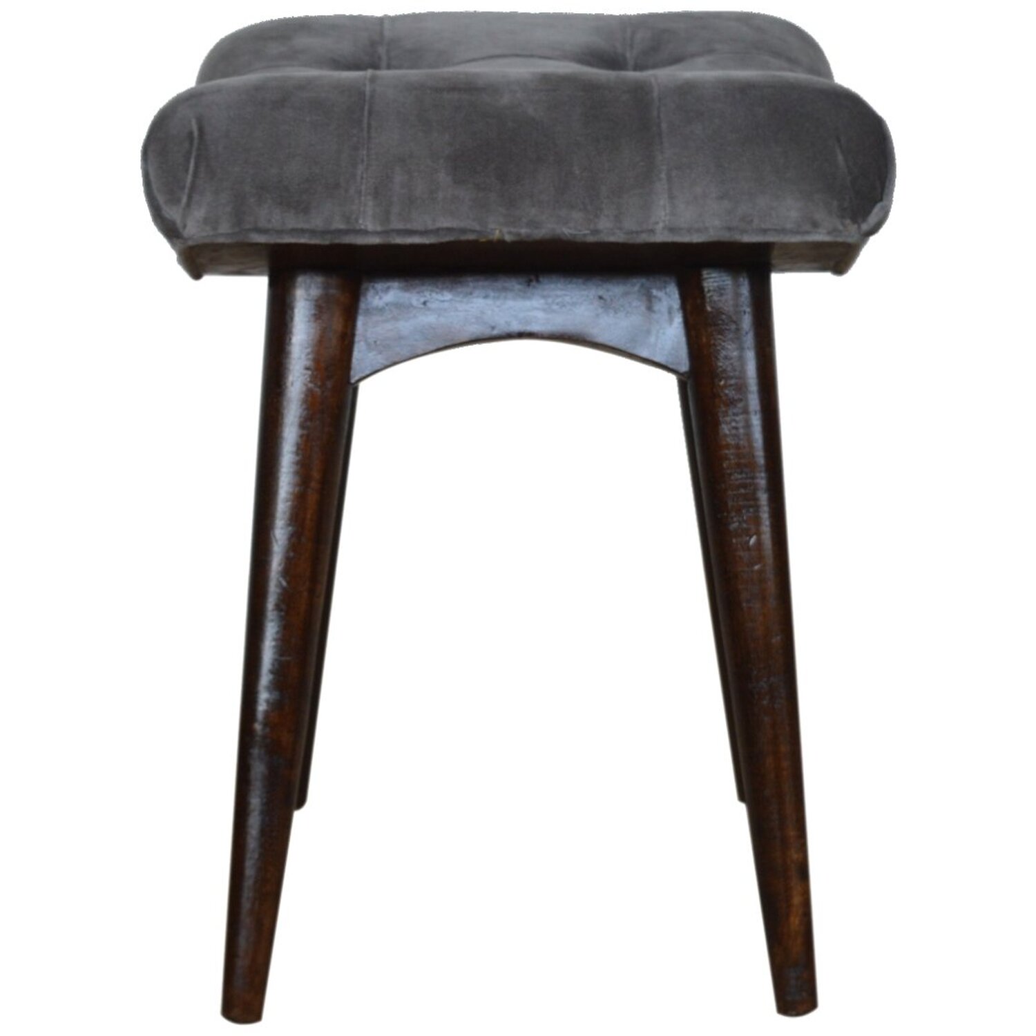 Grey Cotton Velvet Curved Bench