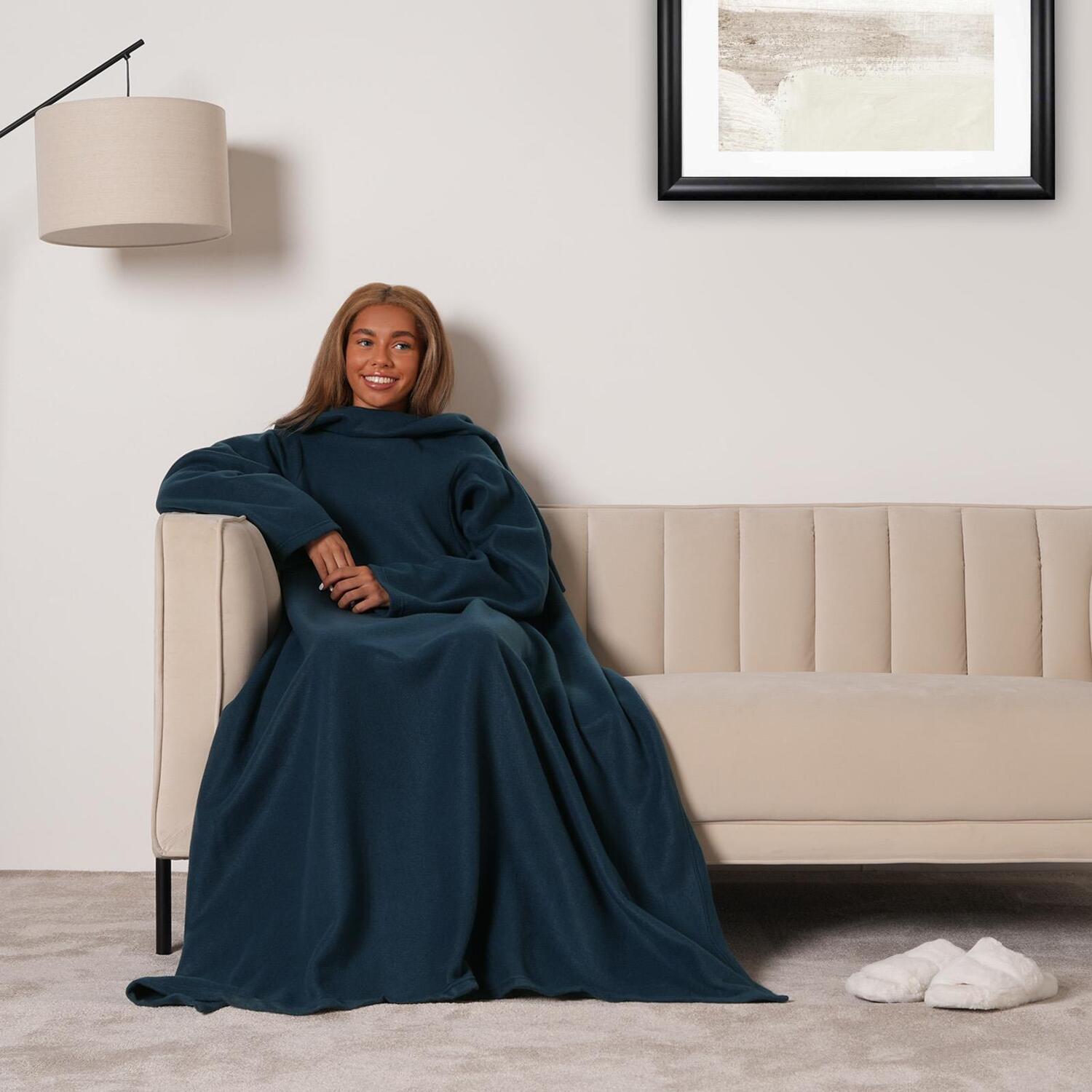 OHS Polar Fleece Blanket with Sleeves Wearable Wrap Throw
