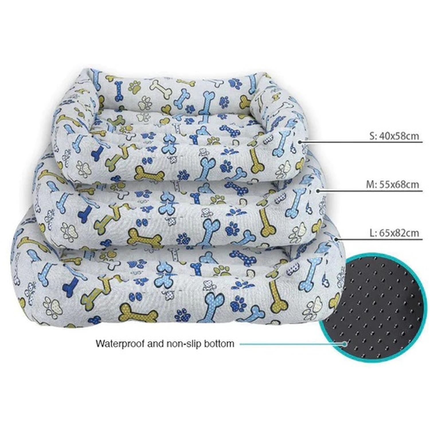 Fabric Dotted Pet Bed Grey (Dog Bone Pattern)