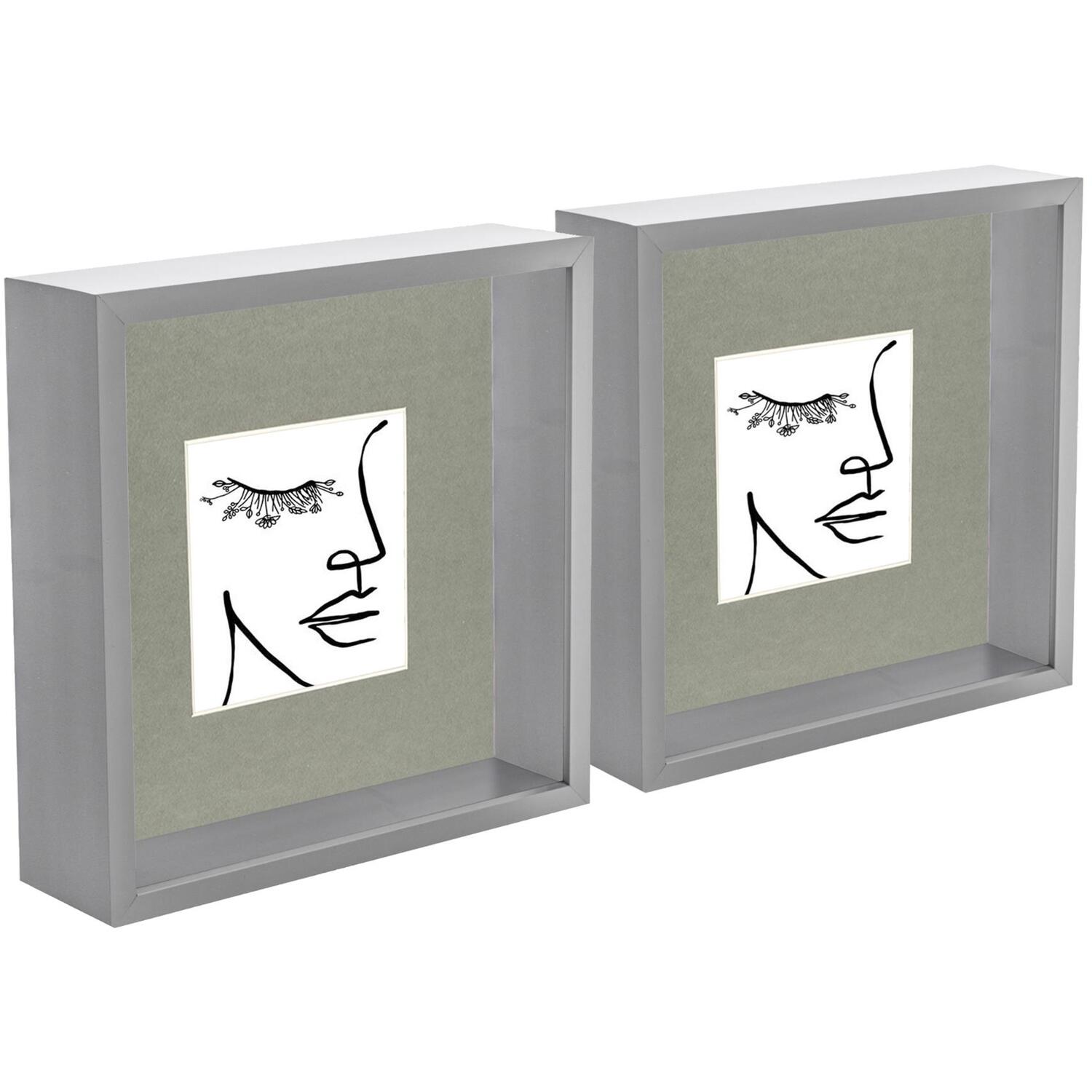 3D Deep Box Photo Frames with 4" x 4" Mounts 8" x 8" GreyGrey Pack of 5