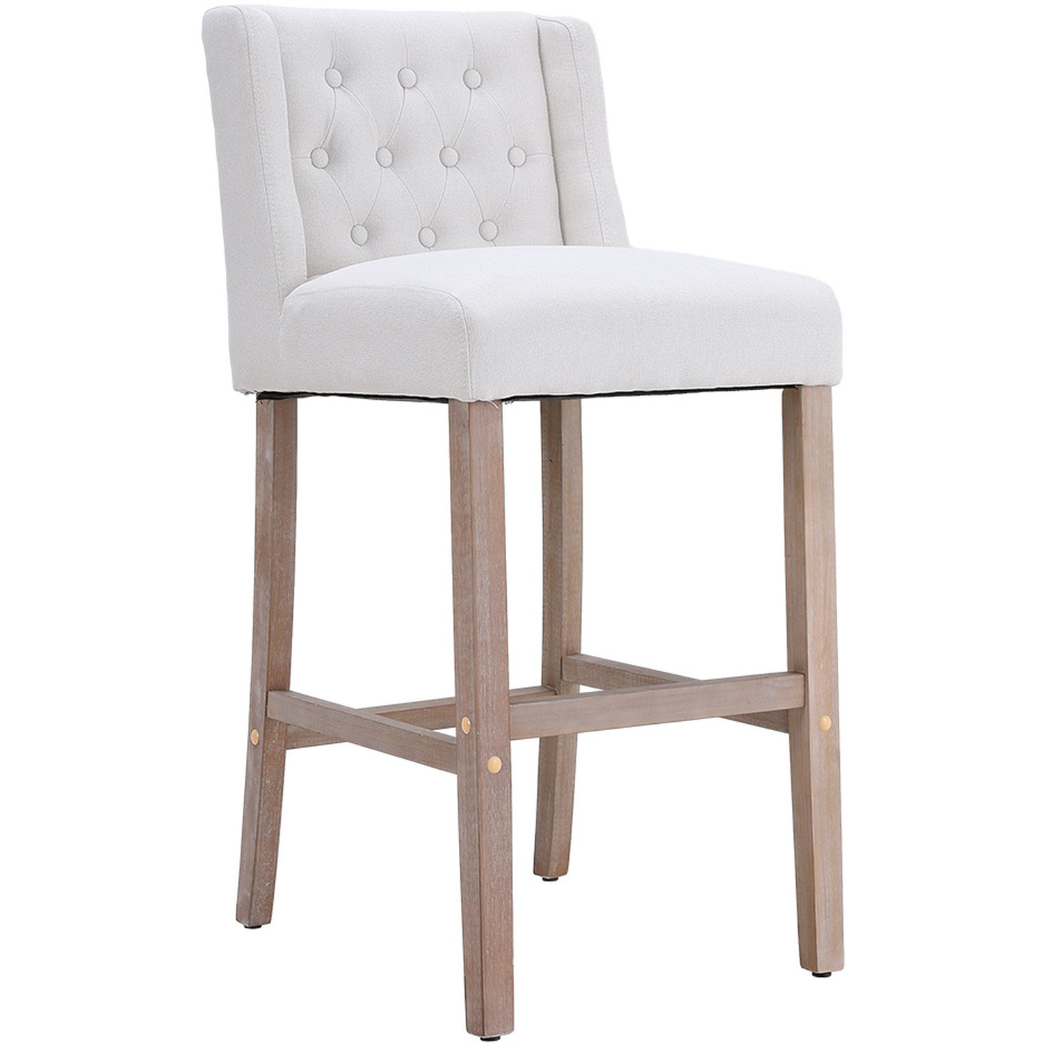 Set of 2 Modern Linen Tufted Bar Stool with Wood Legs