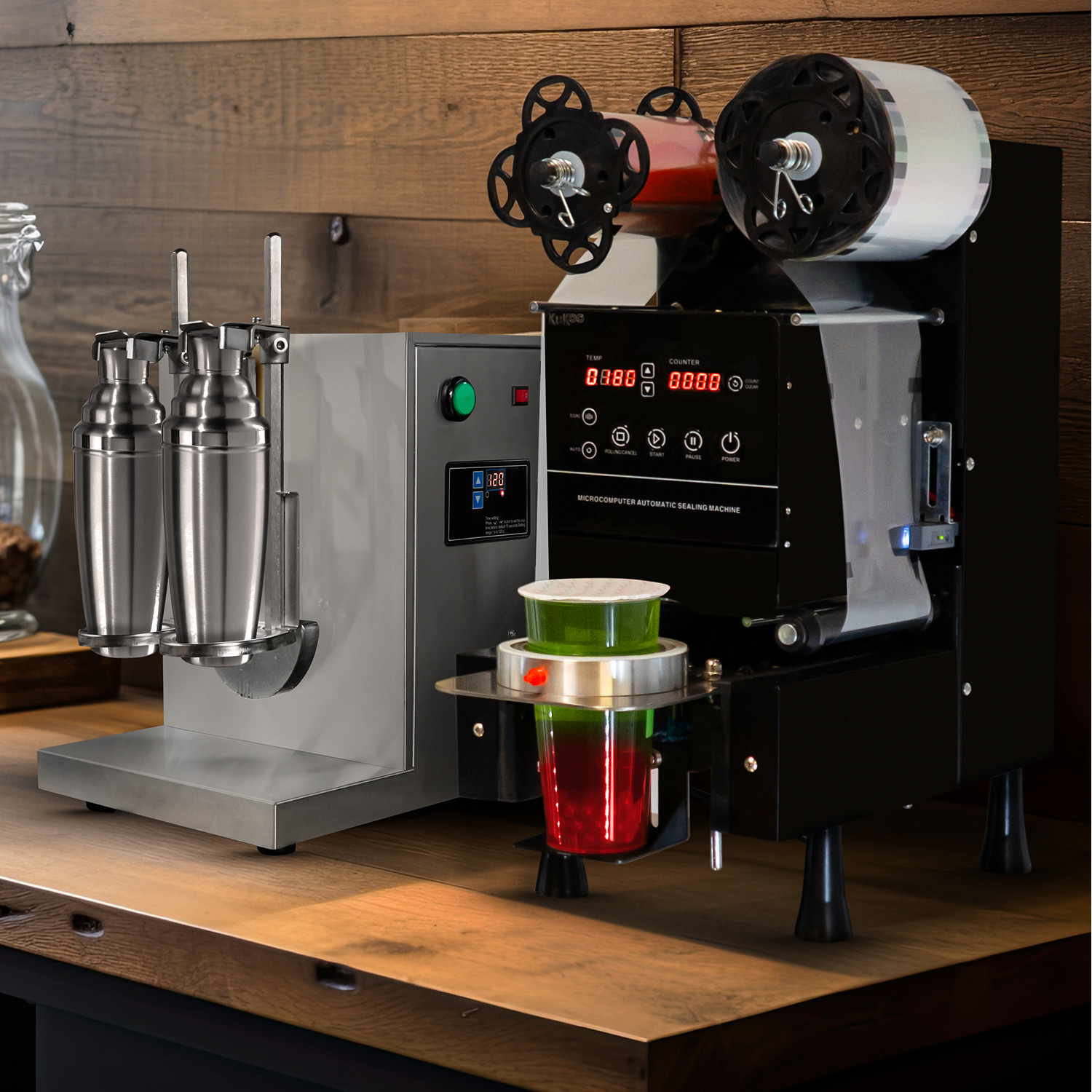 Automatic Cup Sealing Machine and Tea Shaker