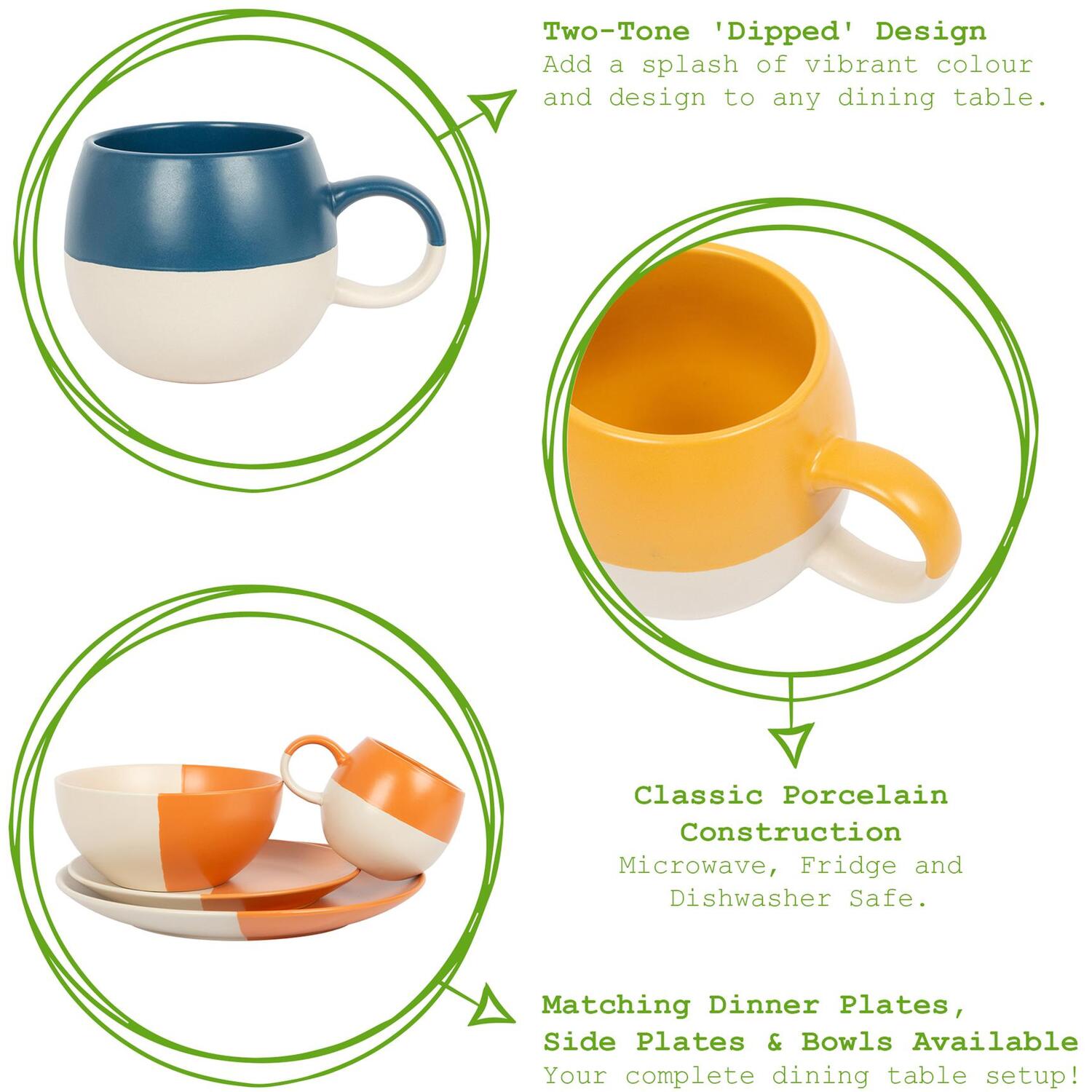 Dipped Stoneware Sphere Mugs - 340ml - Pack of 4