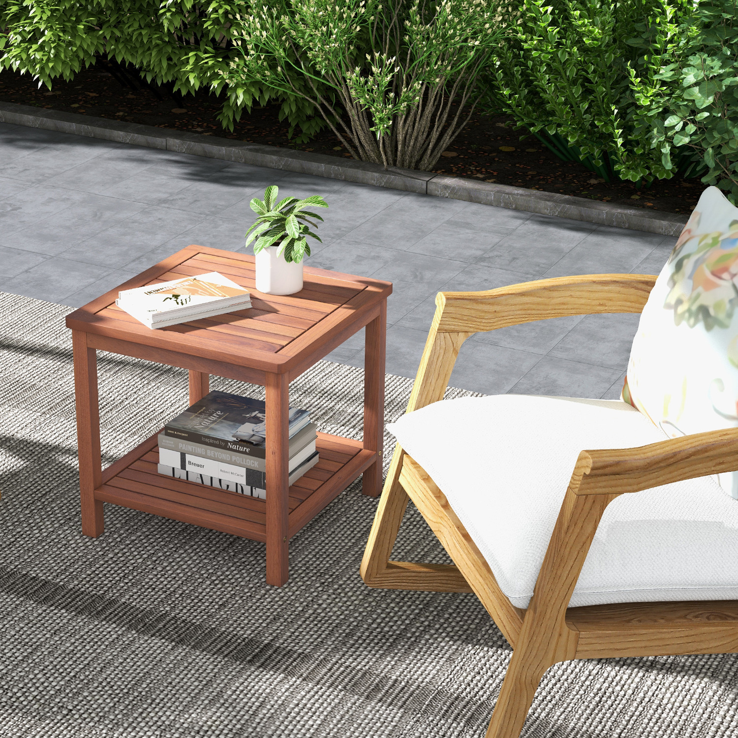 2-Tier Side Table Portable Rectangular End Table