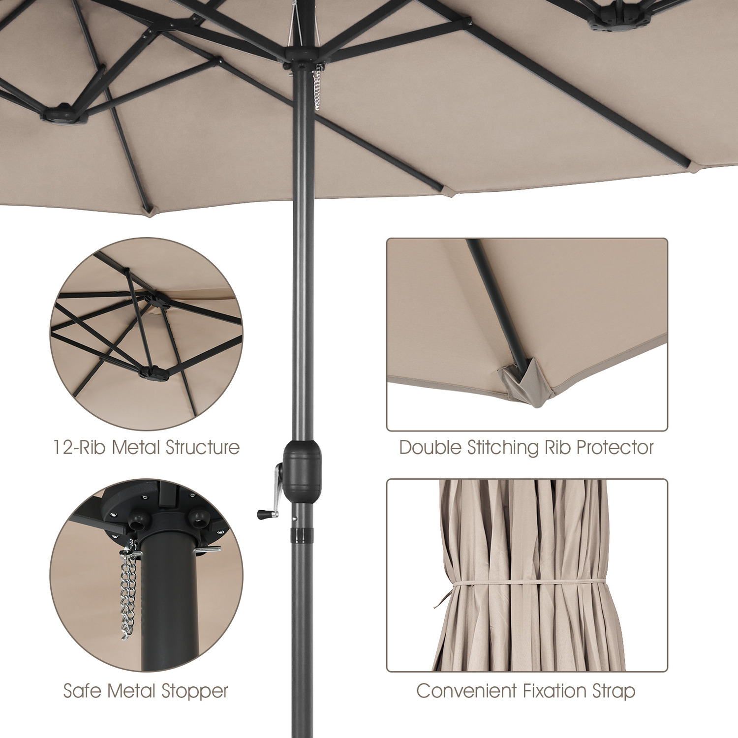 4.6M Patio Parasol Market Twin Umbrella