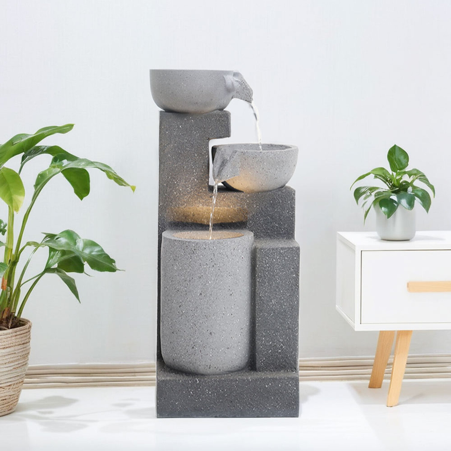 Stacked Stone Waterfall Electric LED Fountain Statue Decoration