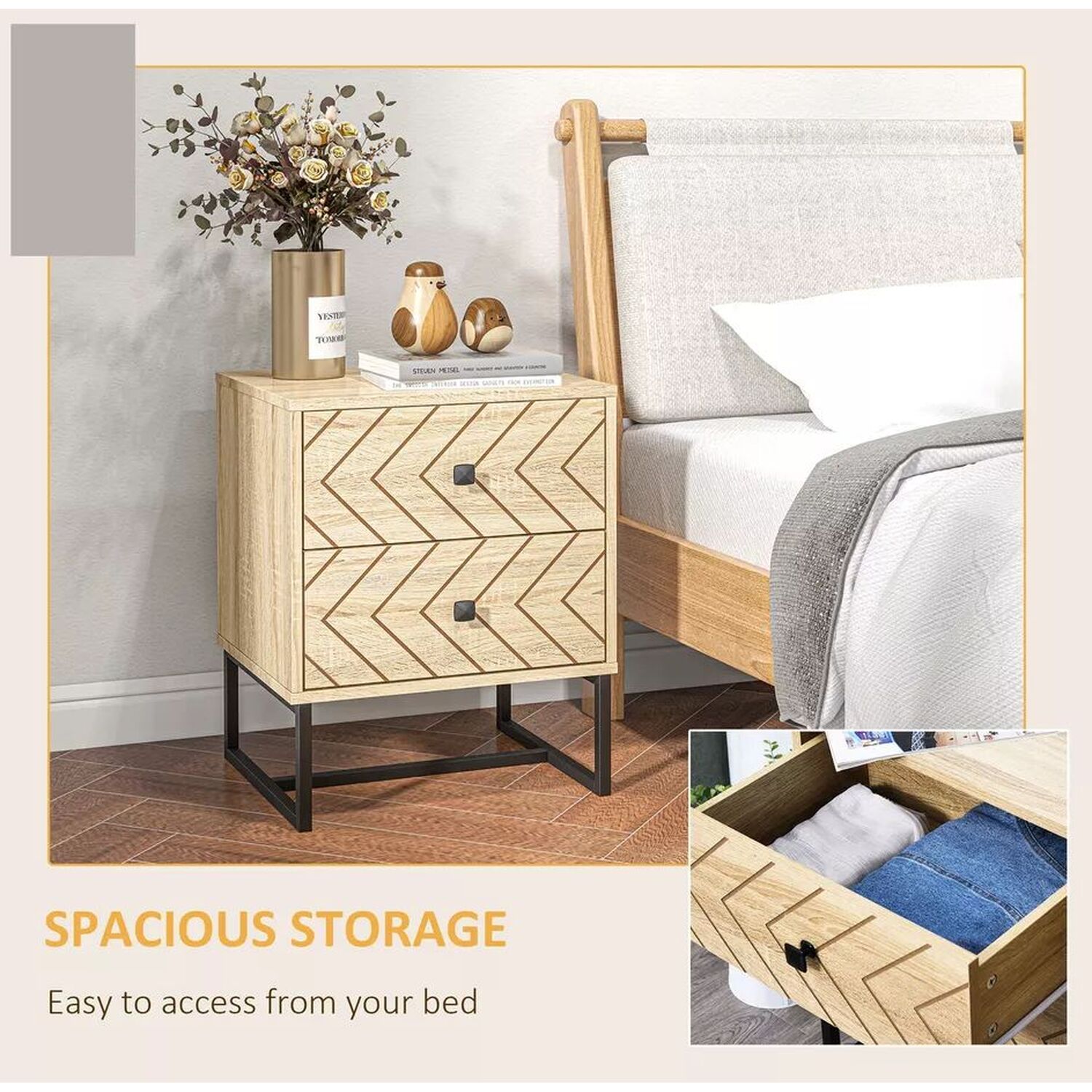 Zig Zag Chevron Bedside Table With Drawers