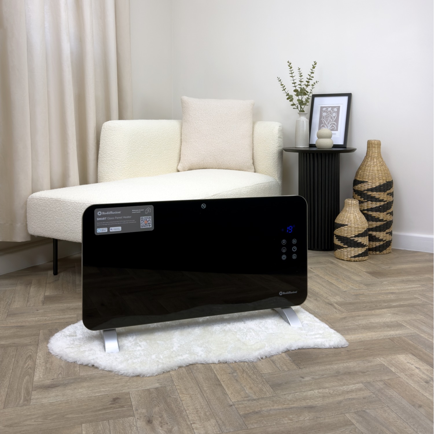Smart Glass Panel Heater 1500W Black