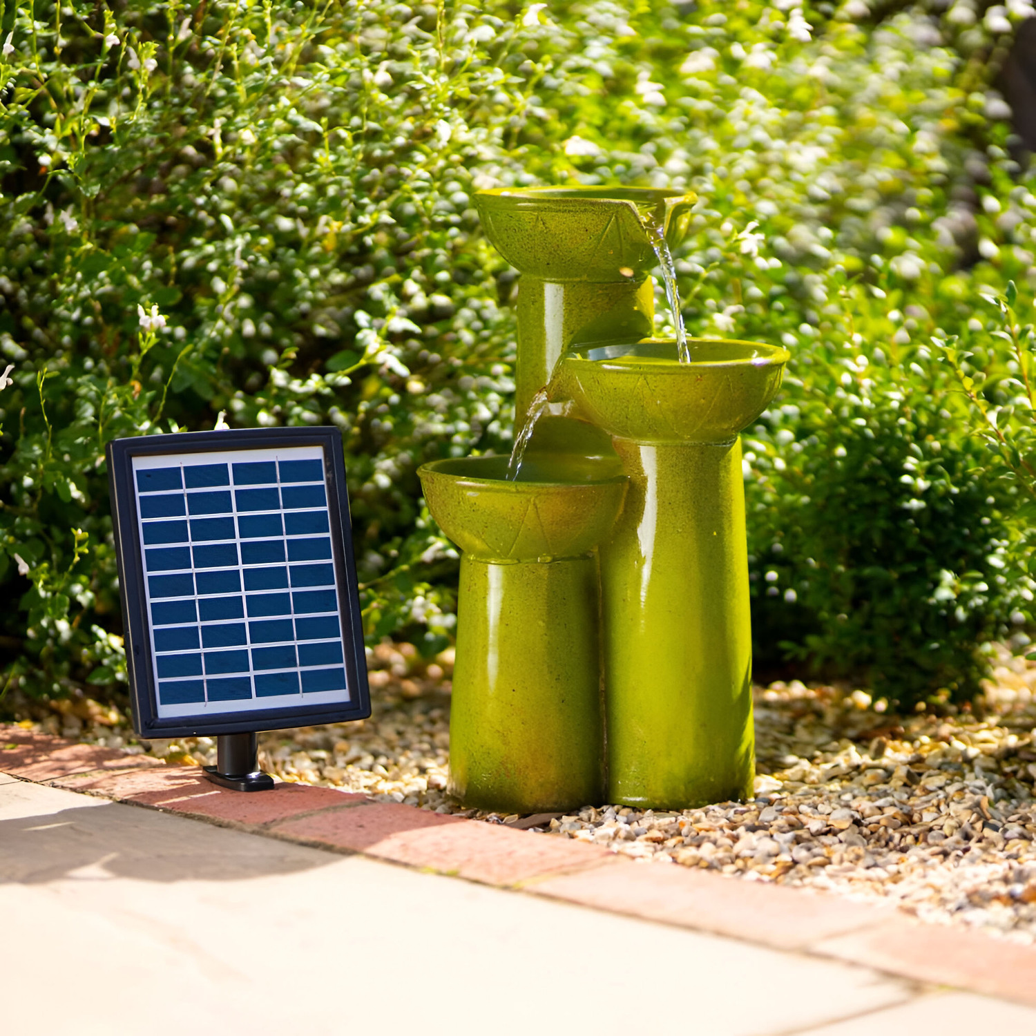 Primrose Solar Green Pouring Cascading Water Feature with Lights 40cm