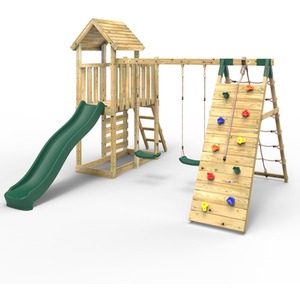 Wooden Climbing Frame with Double Swing, Up and Over Climbing Wall and ...